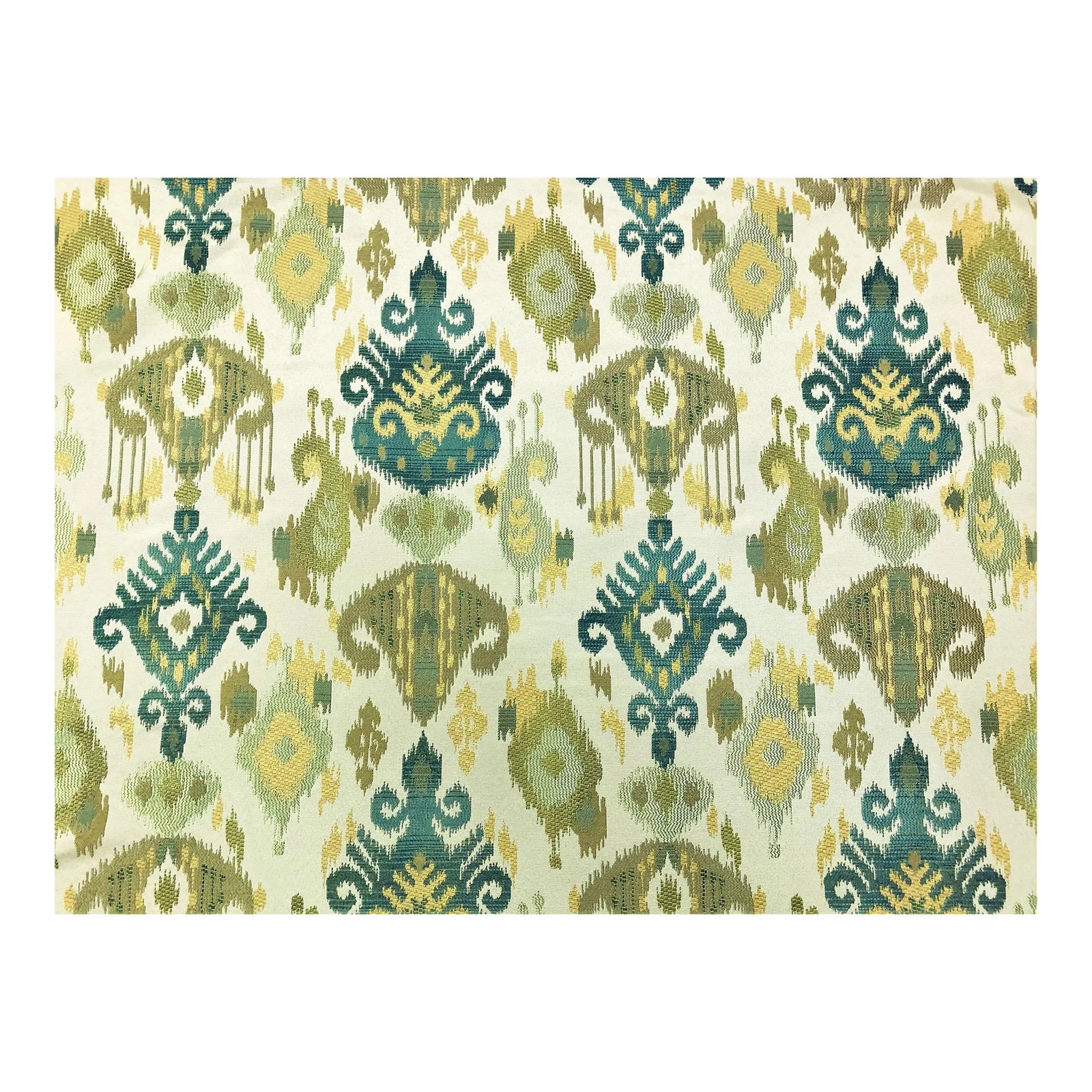 Teal Olive Green Yellow Beige Tribal Ethnic Ikat Upholstery Drapery ...