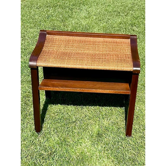 1960s Woven/Texturized Top End Table With Slanted Shelf for Storage of ...