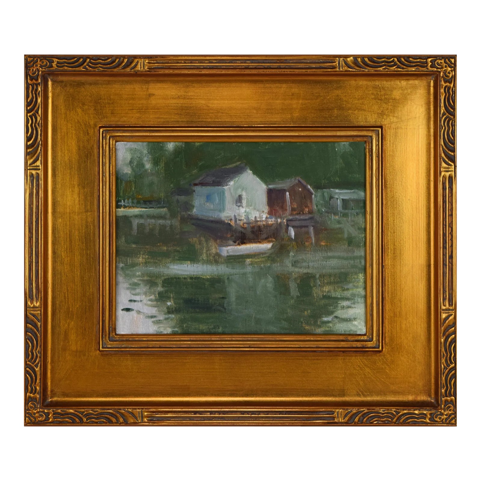 Vintage American Impressionist Coastal Landscape/ Harbor Painting by ...