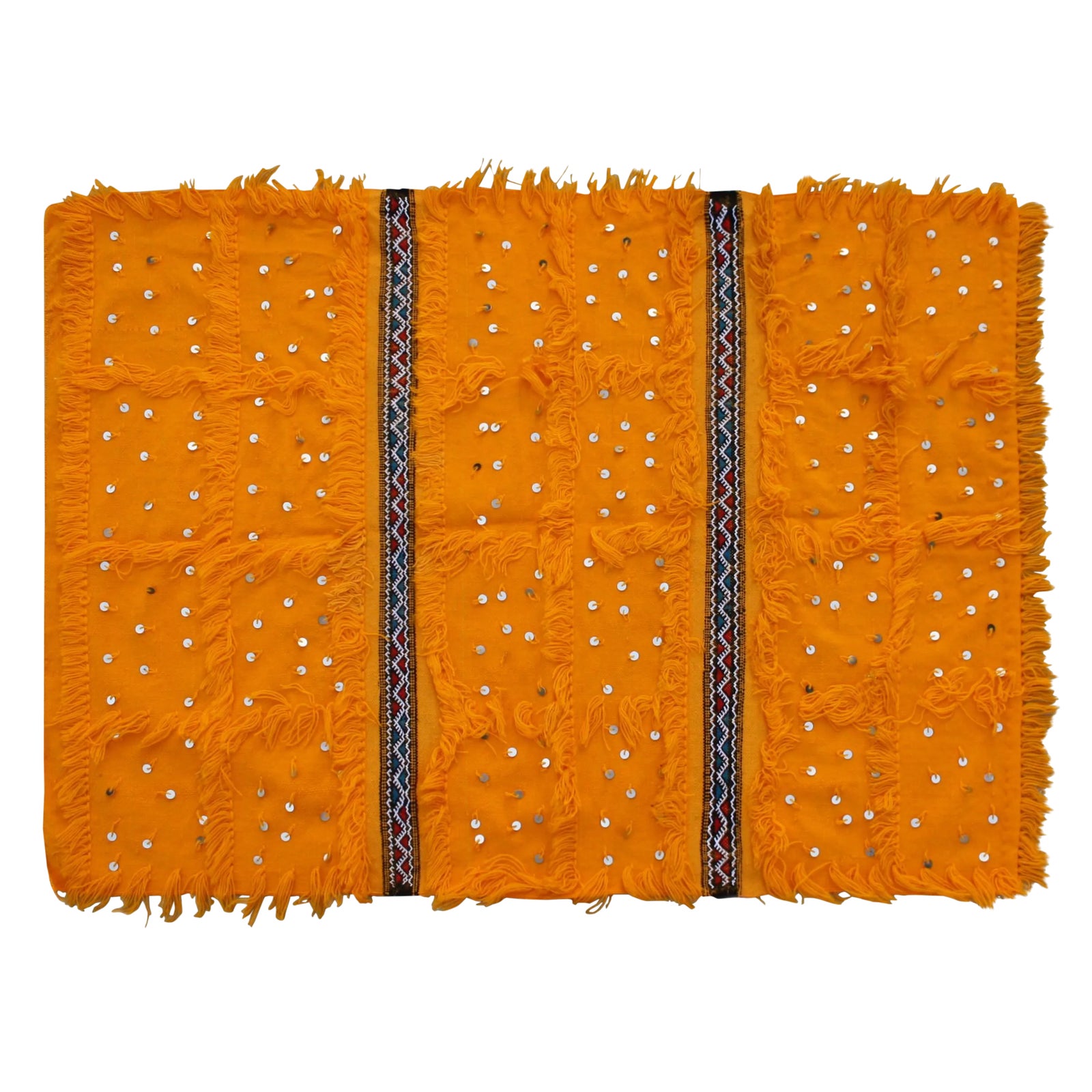 Late 20th Century Moroccan Handira W/ Orange & Stripes | Chairish
