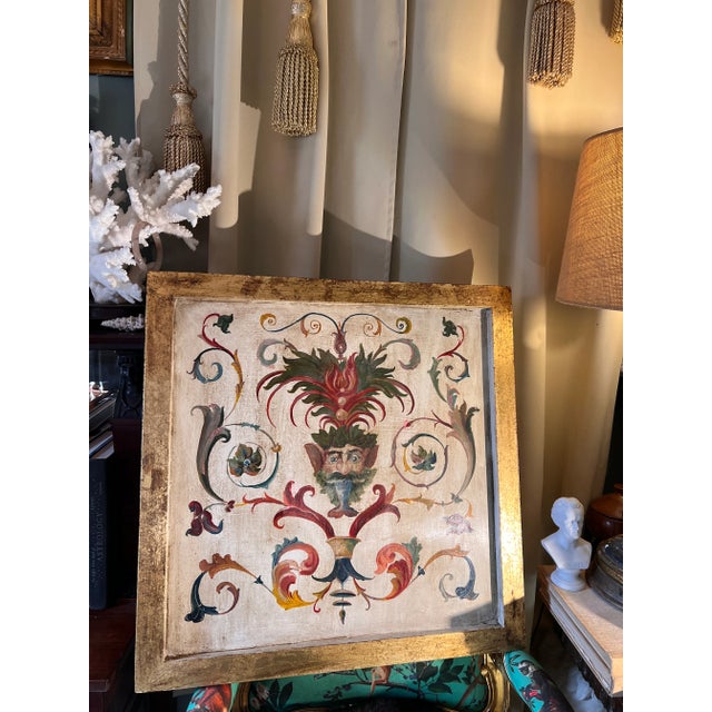 Italian Grotesque Style Oil on Wood Wall Hanging Panel Painting With ...