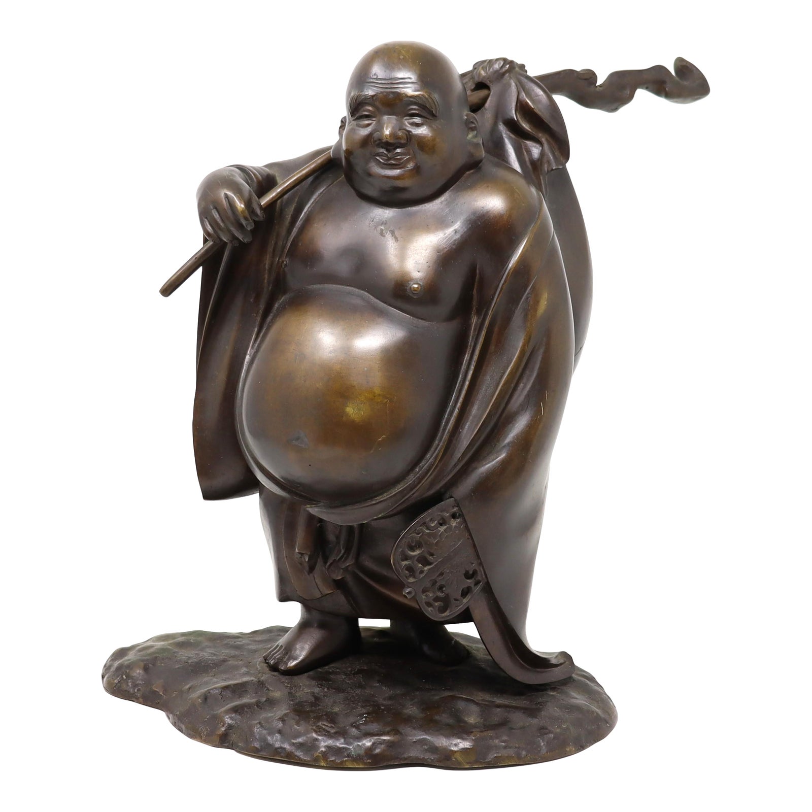 Antique Japanese Bronze Hotei Statue Signed | Chairish