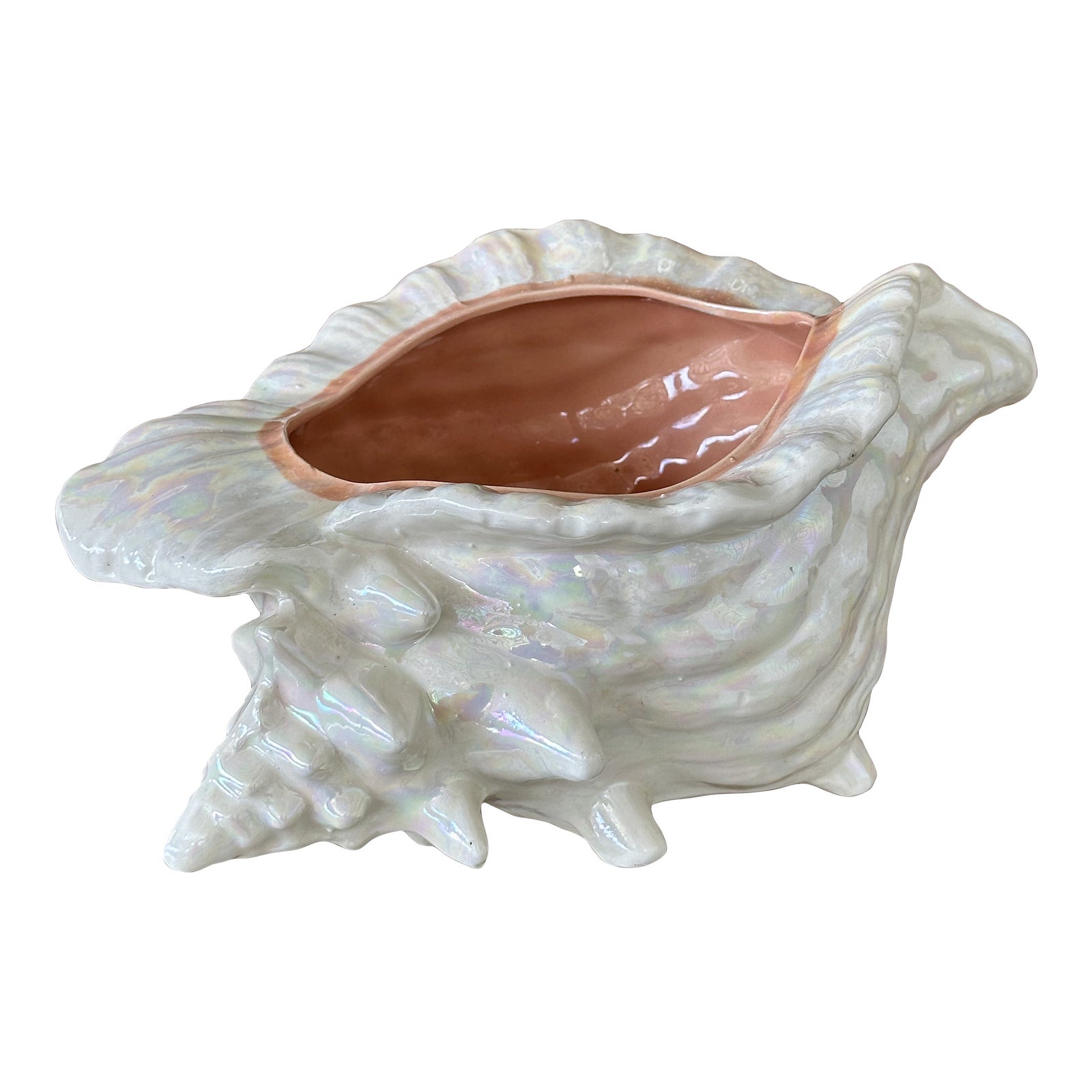 Vintage Coastal Pearlescent Conch Shell Cachepot Planter | Chairish