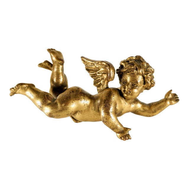 Antique Wood Carved Gold Gilt Flying Winged Putti | Chairish