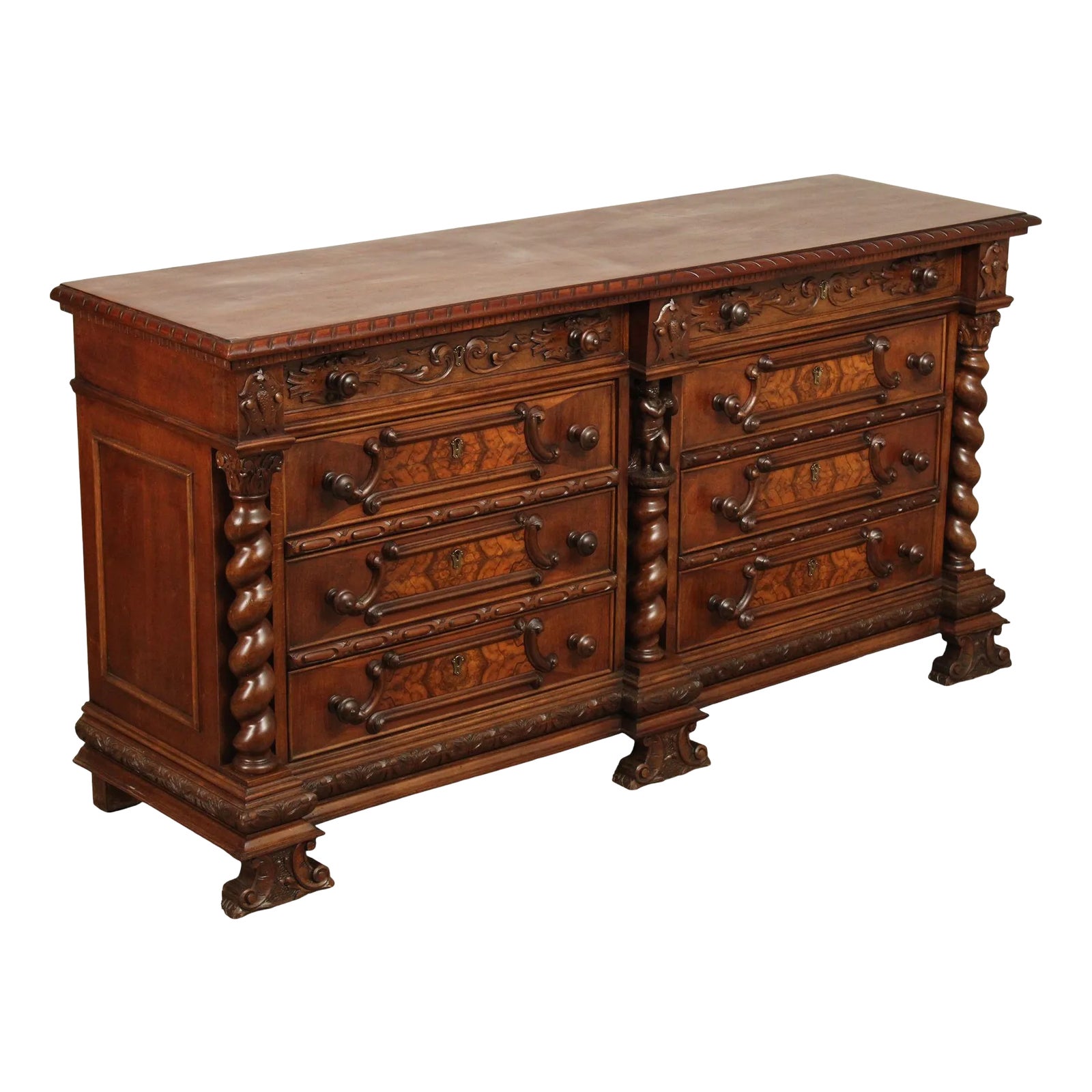 Italian Renaissance Style Carved Walnut Long Chest | Chairish