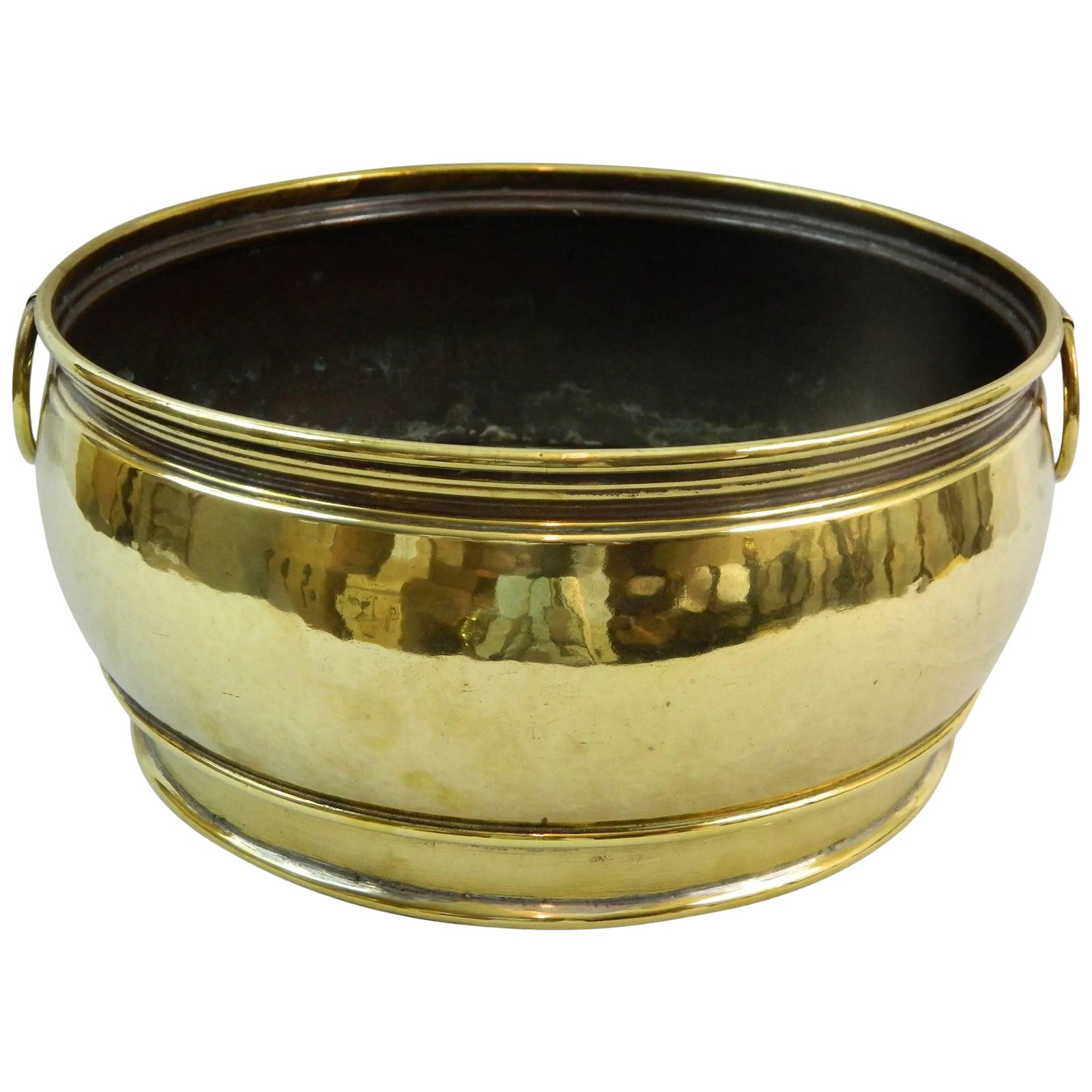 French Brass Round Planter With Handles, 19th Century | Chairish