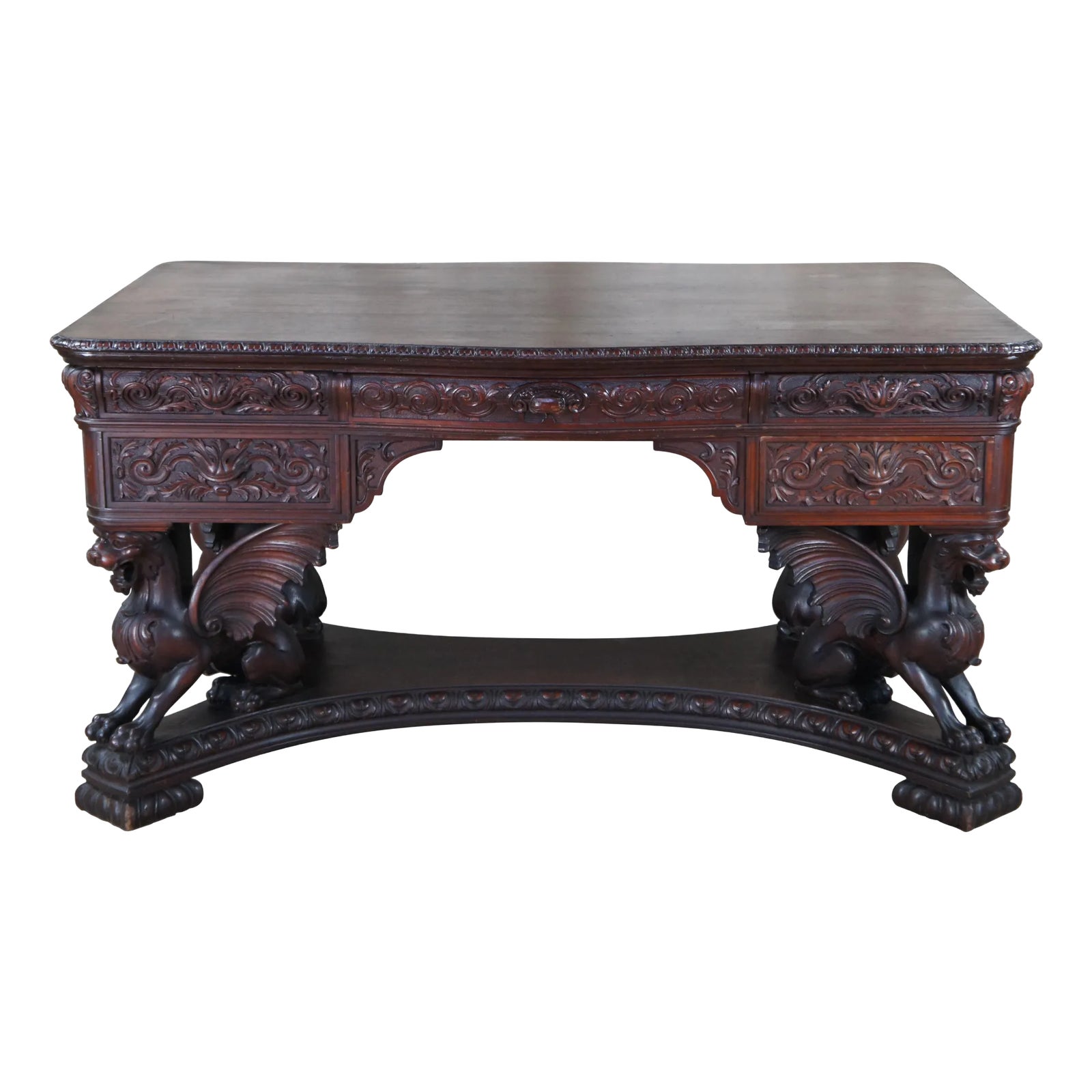 Antique Rj Horner Figural Carved Mahogany Griffin Library Table ...