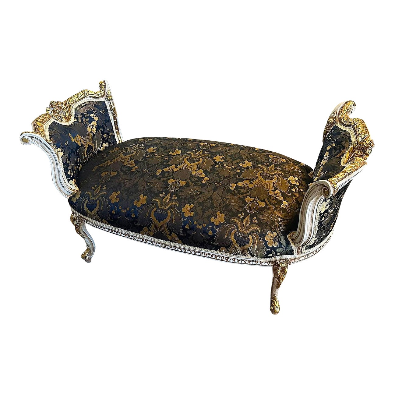 Baroque Style Tufted Dark Bench With Gold Details | Chairish