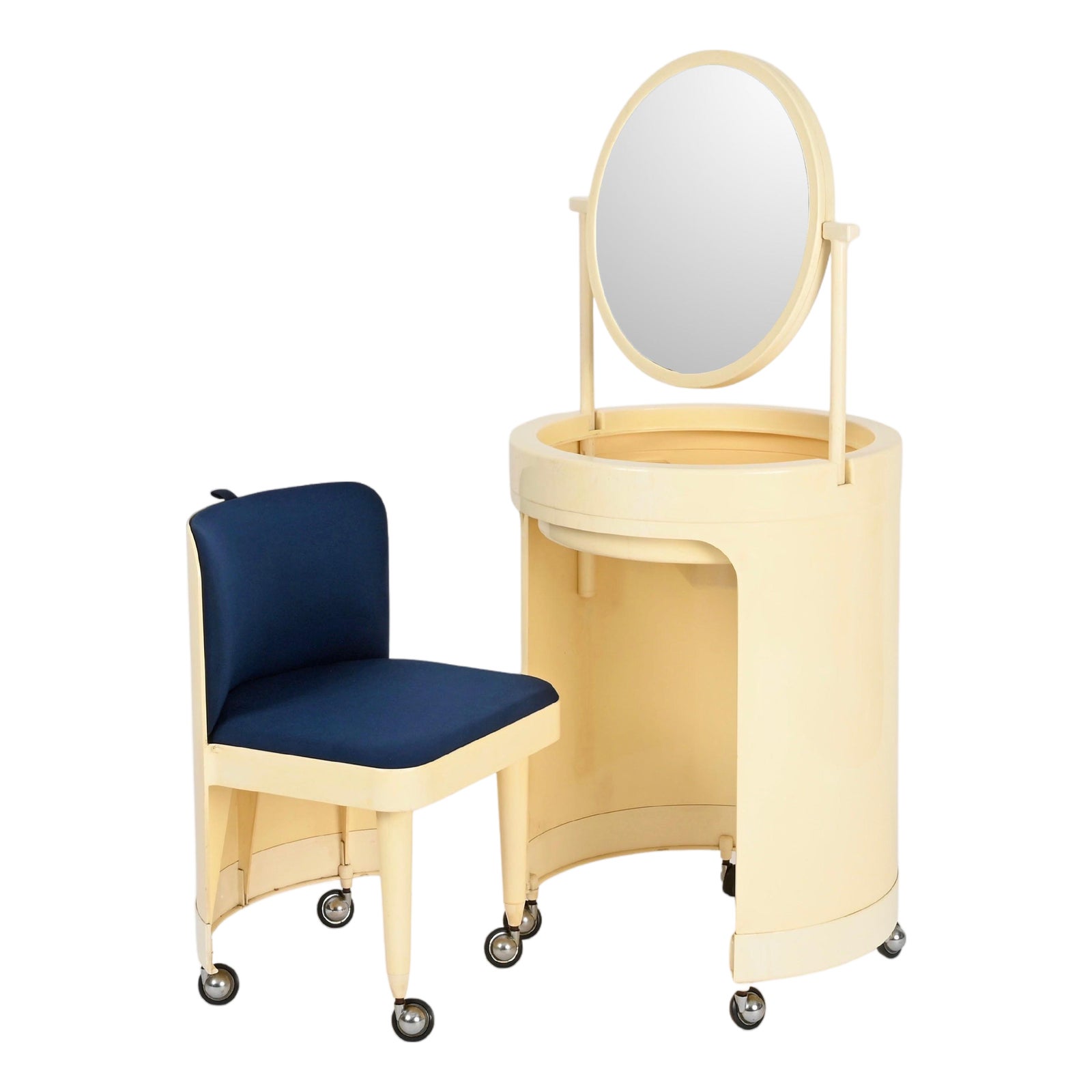 Italian White Silvi Vanity Table and Blue Chair from Studio Kastilia ...