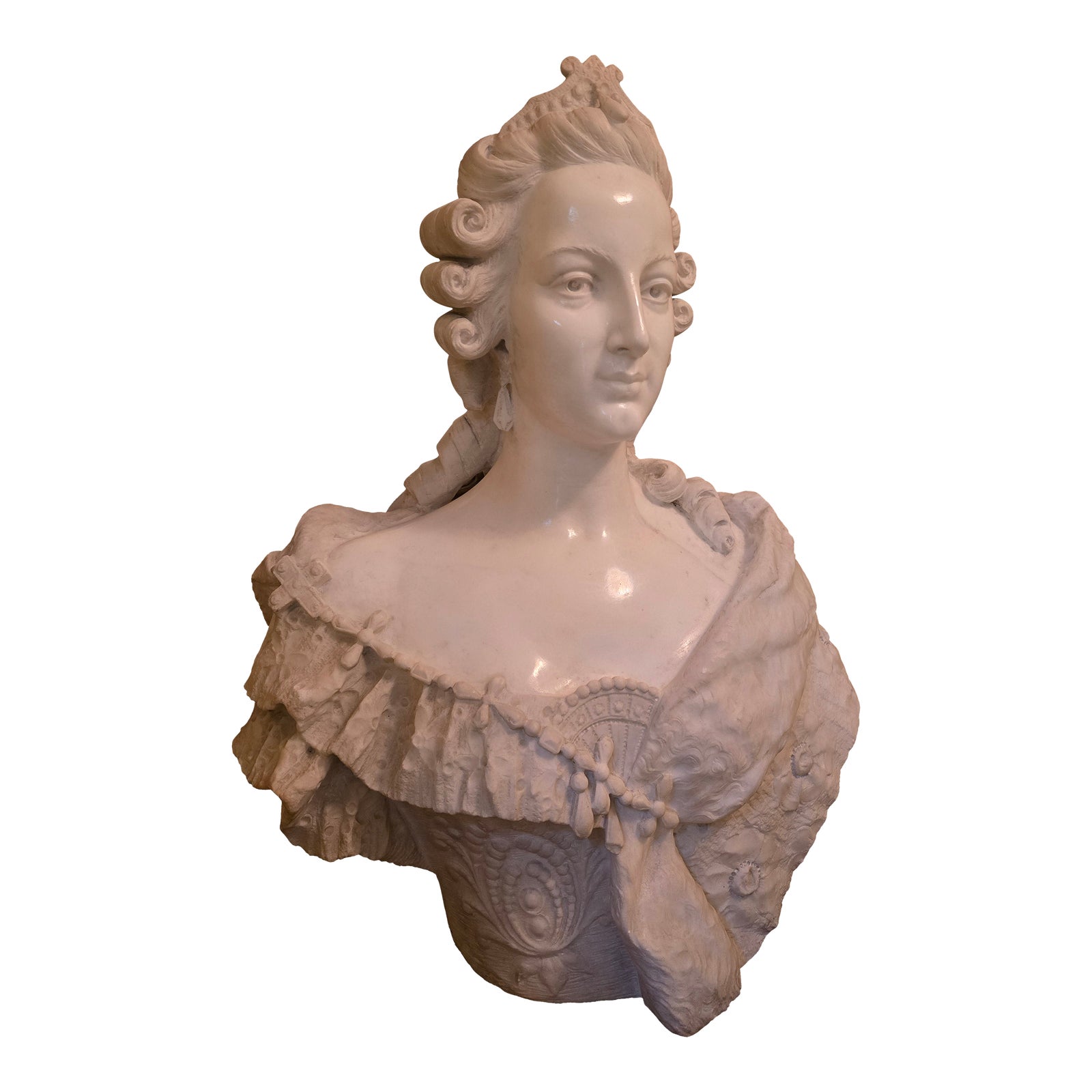 19th Century Italian Carrara Marble 29" Tall Marie Antionette Bust ...