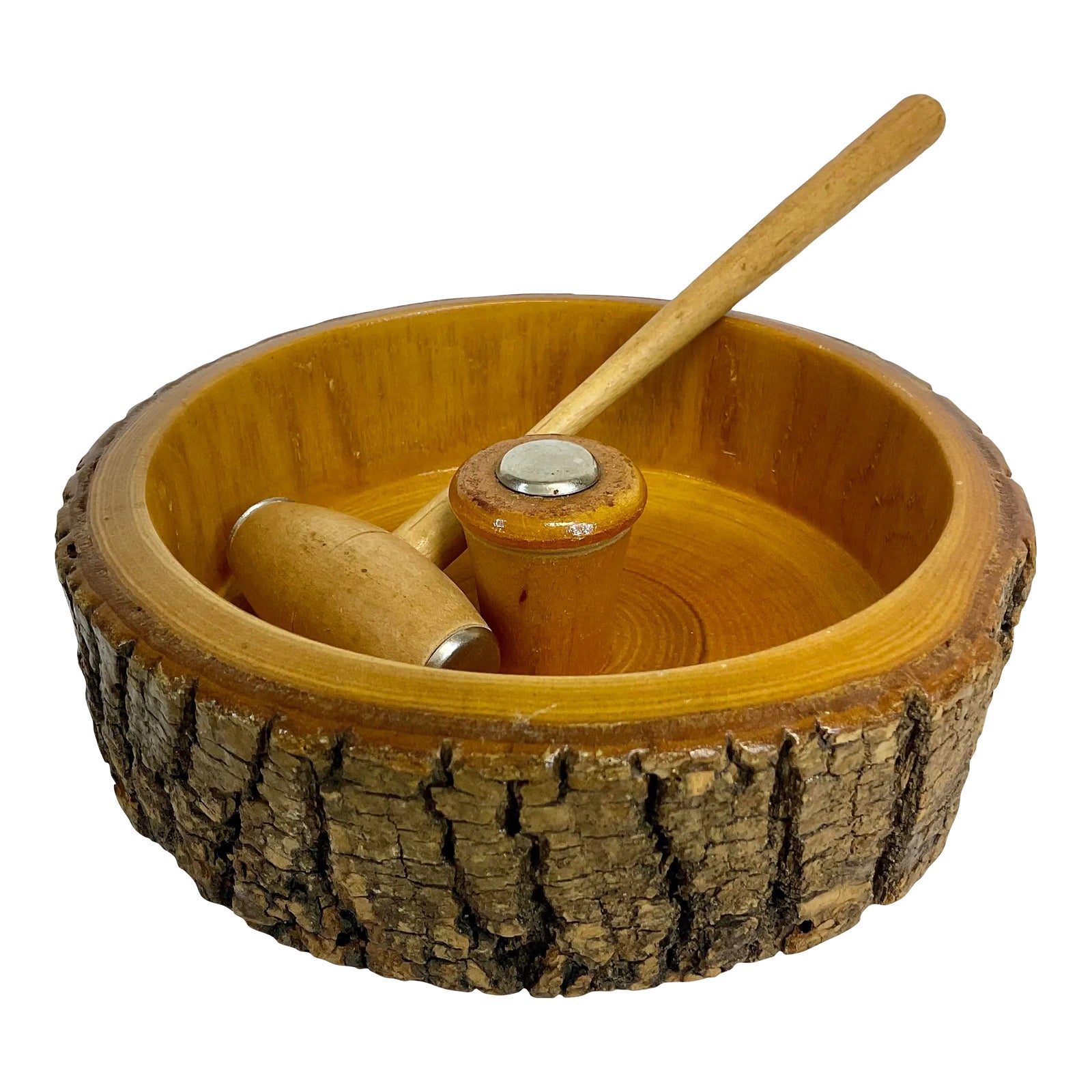 1970s Adirondack Arts & Crafts Rustic Live Edge Nut Bowl With Hammer ...