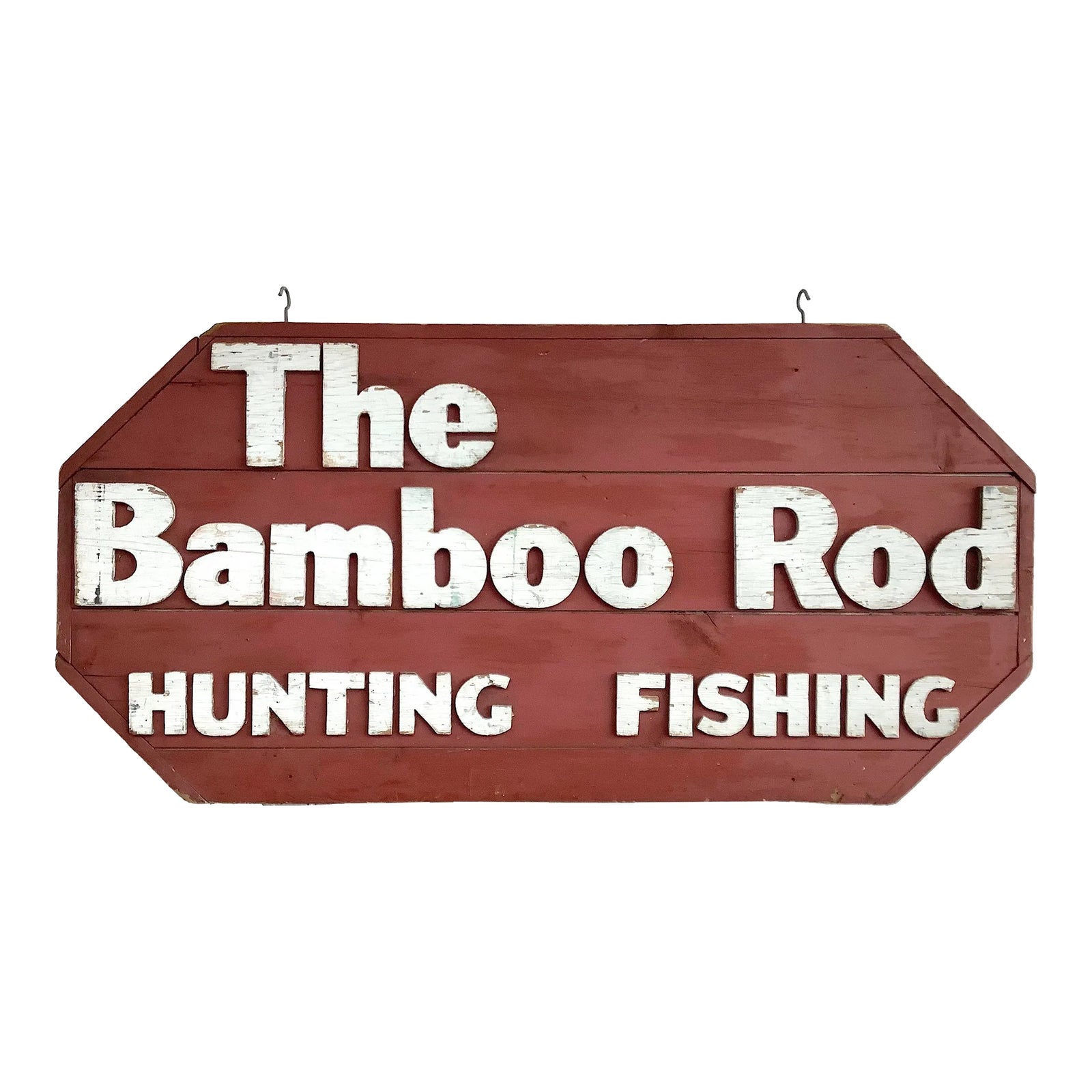 Mid-Century Wood Two Sided Hunting Fishing Sign | Chairish