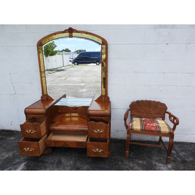Art Deco Waterfall 1920s Vanity Makeup Table and Stool 6015 | Chairish