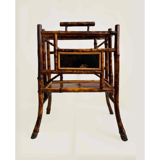 Vintage Magazine Rack With Japanese Painted Panels | Chairish