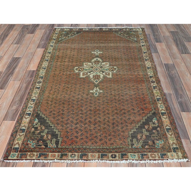 Vintage Honey Brown Persian Hamadan With Small Repetitive Boteh Design ...