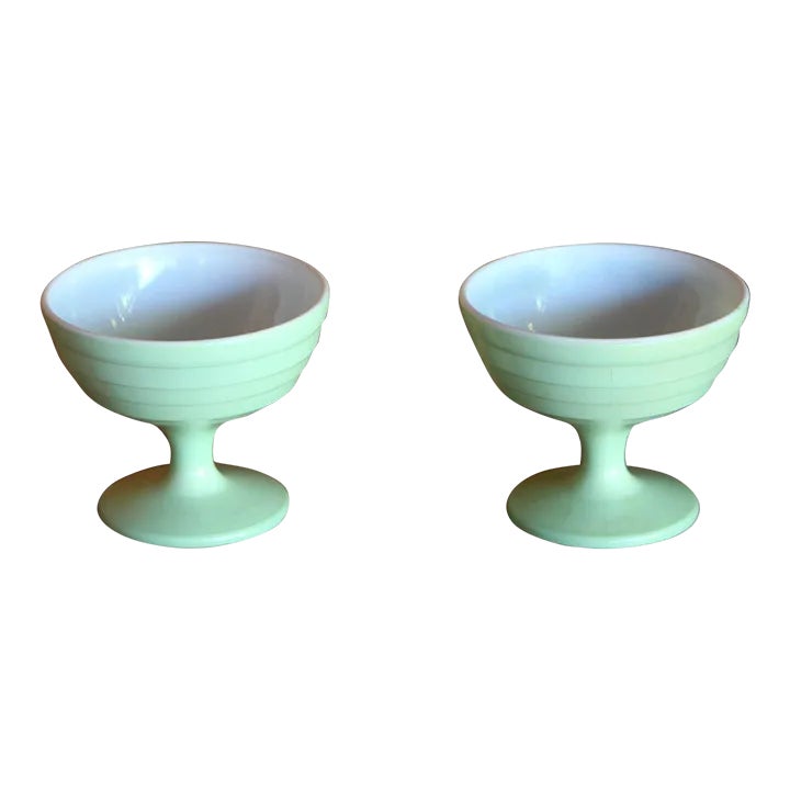 Vintage Mid-Century Modern Green Hazel-Atlas Moderntone Compote Cups ...