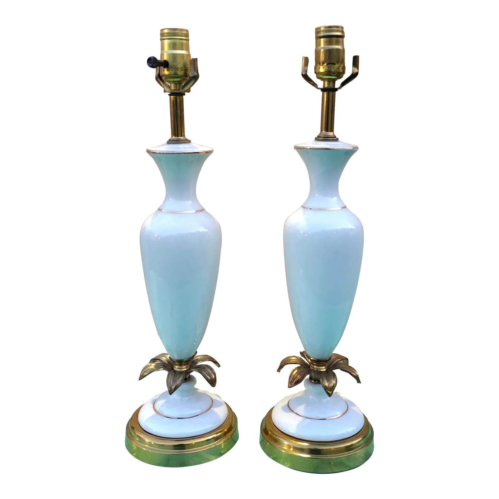 Pair of Mid-Century French Opaline Table Lamps | Chairish