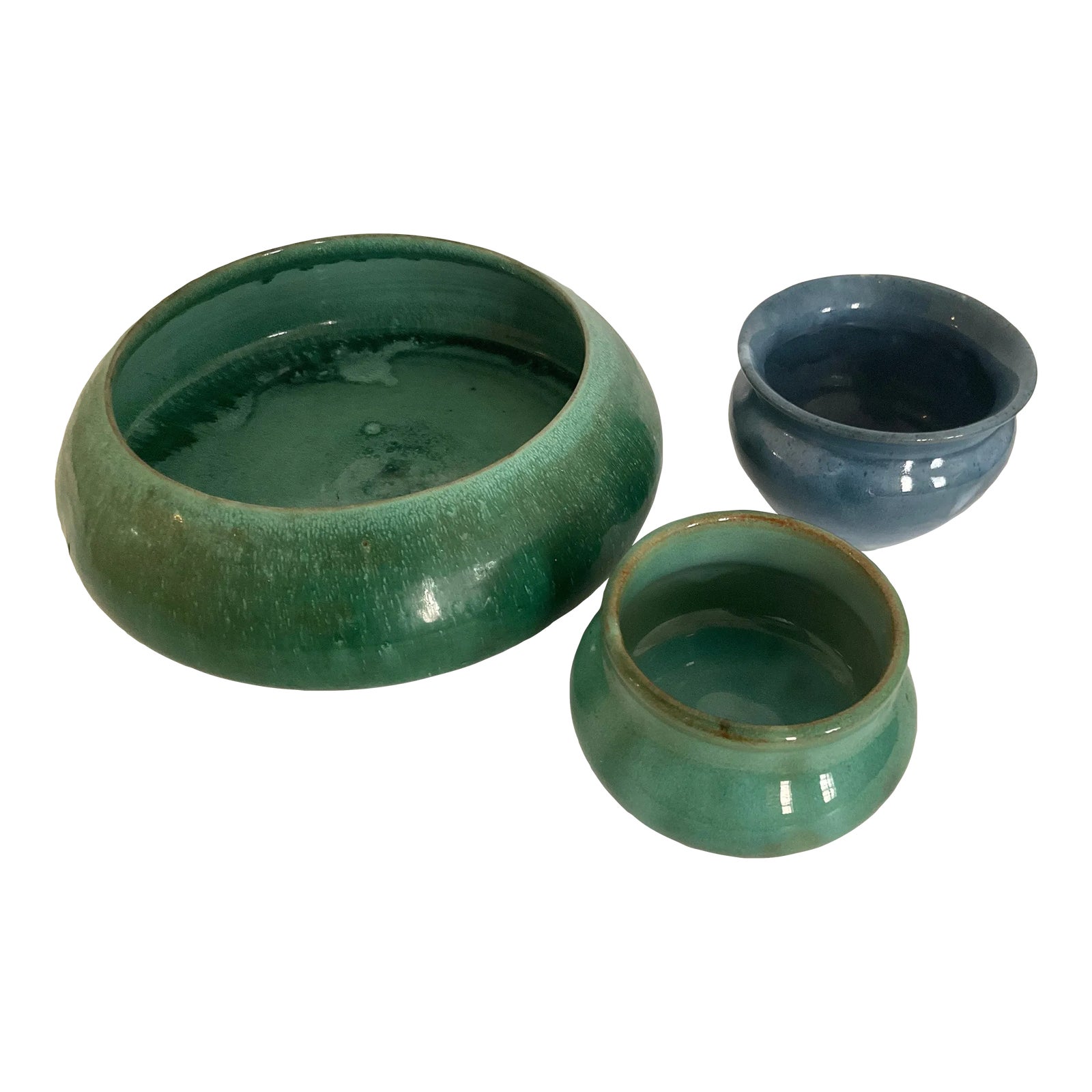 Set of Three Studio Pottery Arts and Crafts Bowls | Chairish