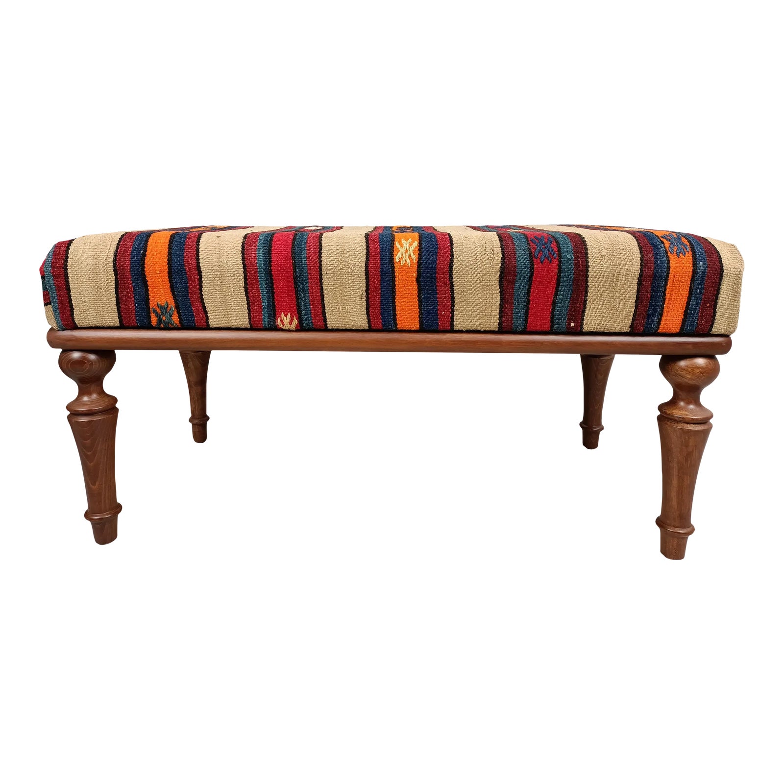 Handwoven Boho Kilim Upholstered Bench | Chairish