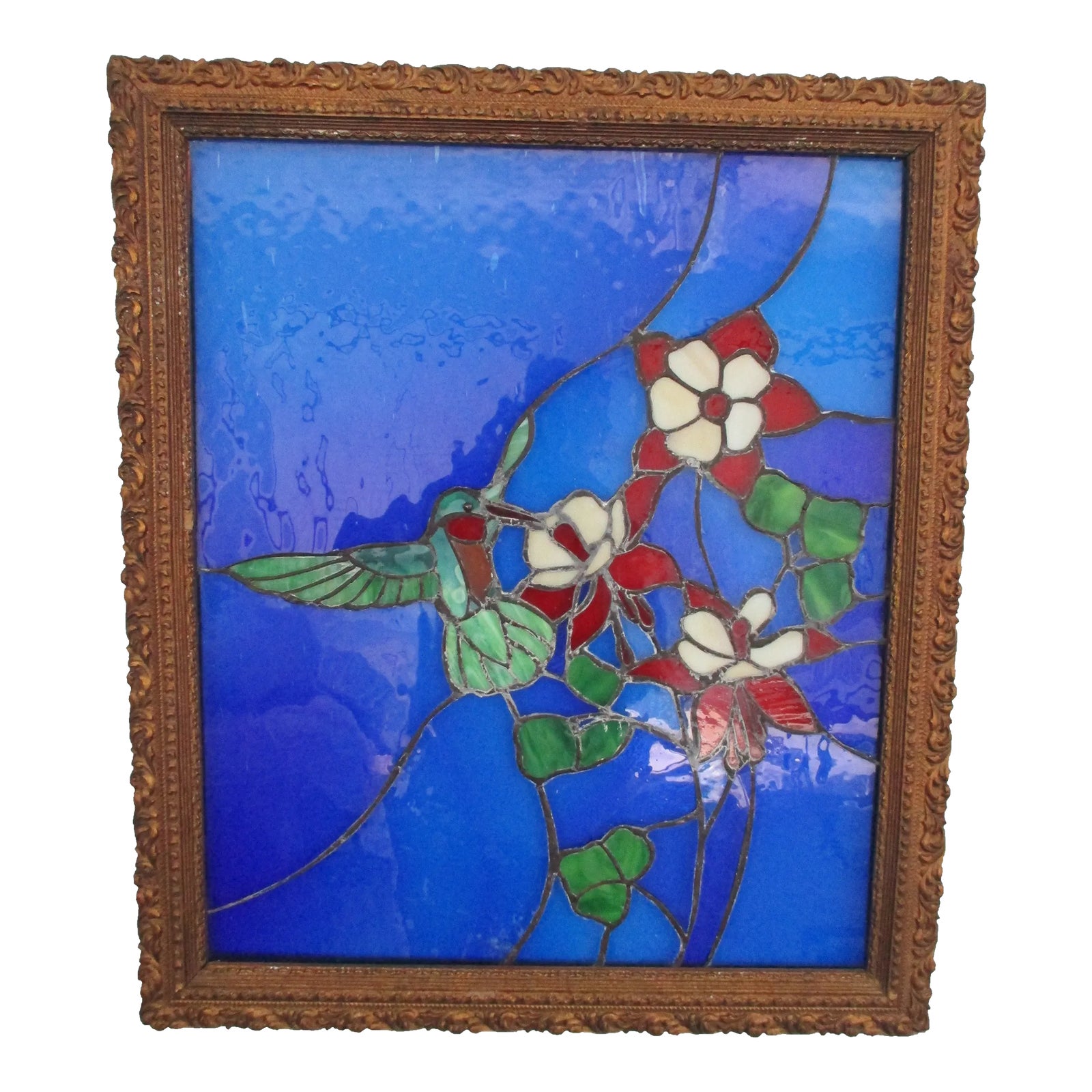 Plexiglass Hummingbird Window in Antique Gilded Wood Frame | Chairish