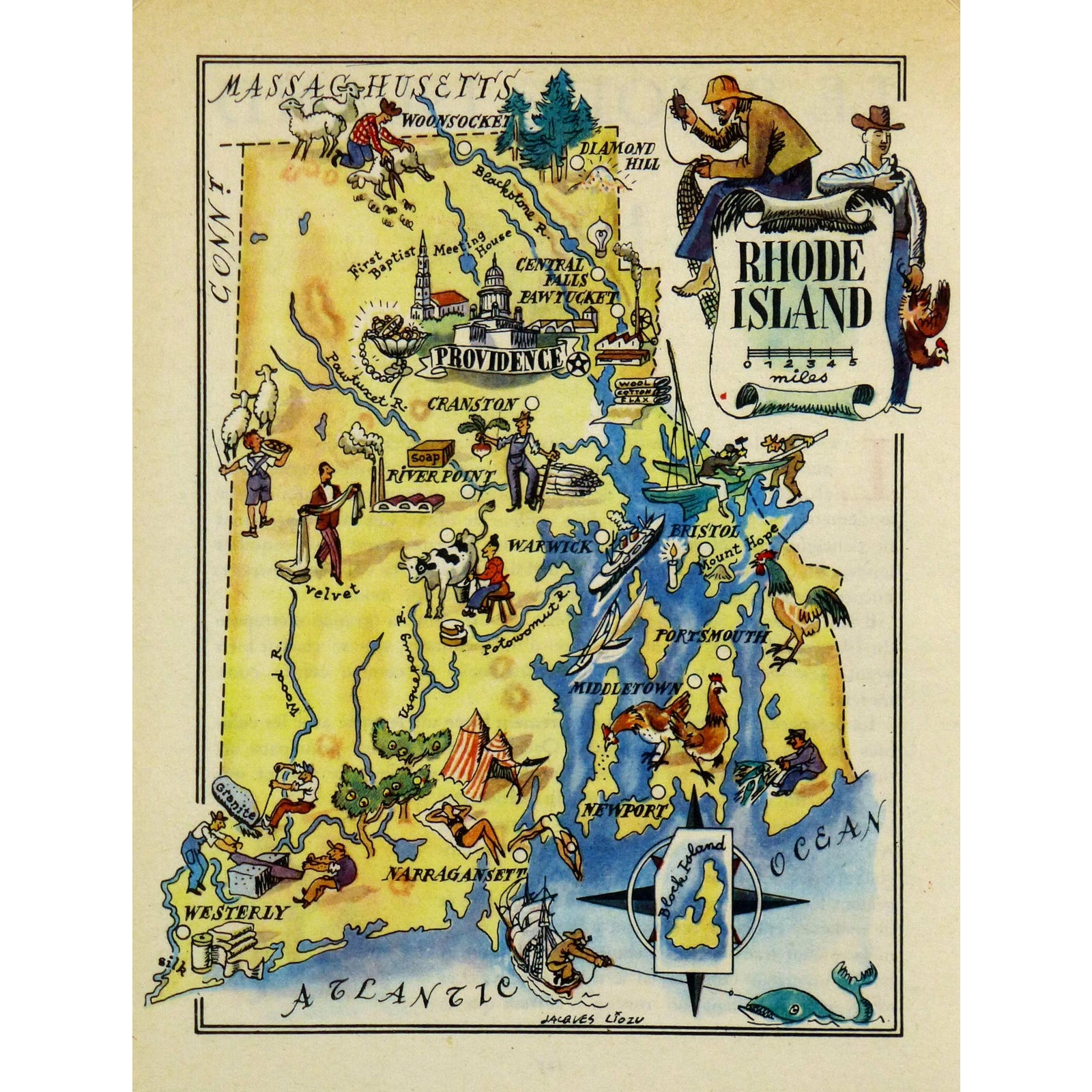 Vintage 1946 Rhode Island Pictorial Map | Chairish