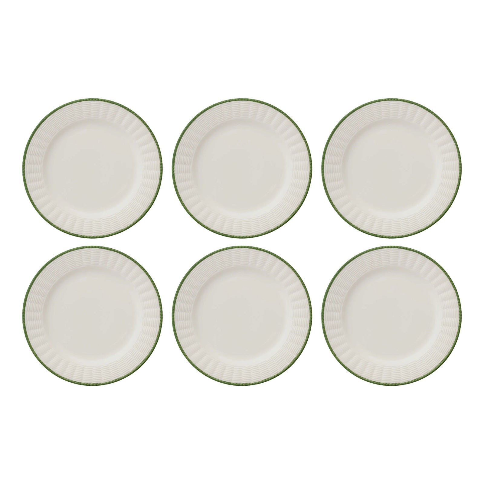 White & Green Wicker Plates from Este Ceramiche, Set of 6 | Chairish