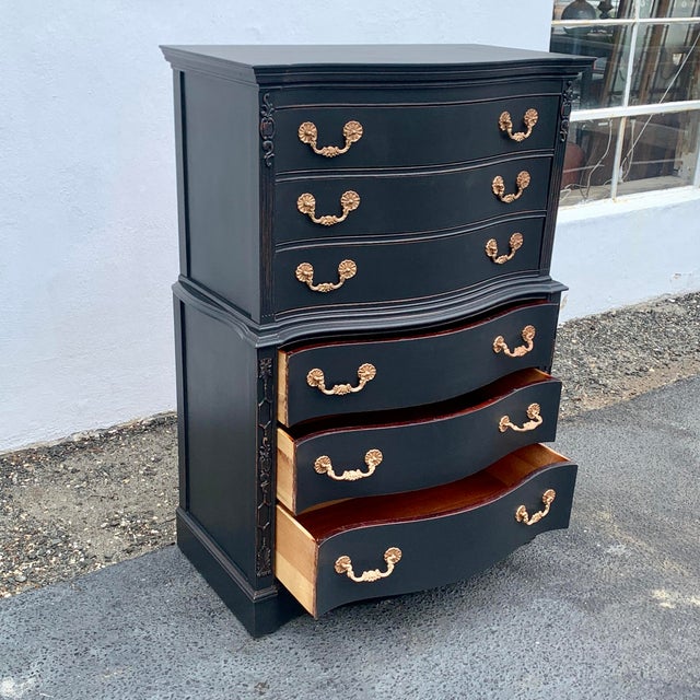 1940s Vintage Highboy Dresser With Curved Drawer Faces | Chairish