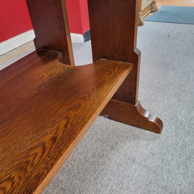 Mission Oak Arts Crafts Trestle Library Table or Writing Desk | Chairish