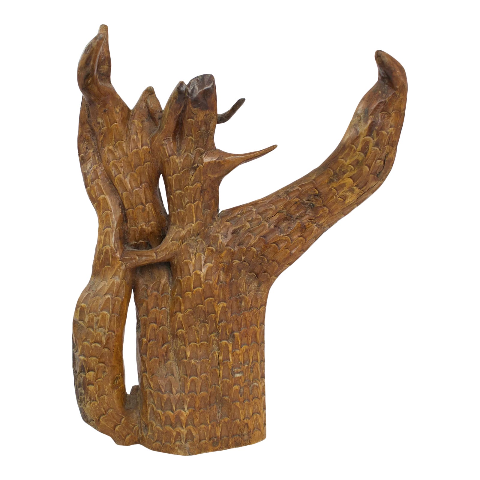 Vintage Carved Wooden Tree Sculpture | Chairish