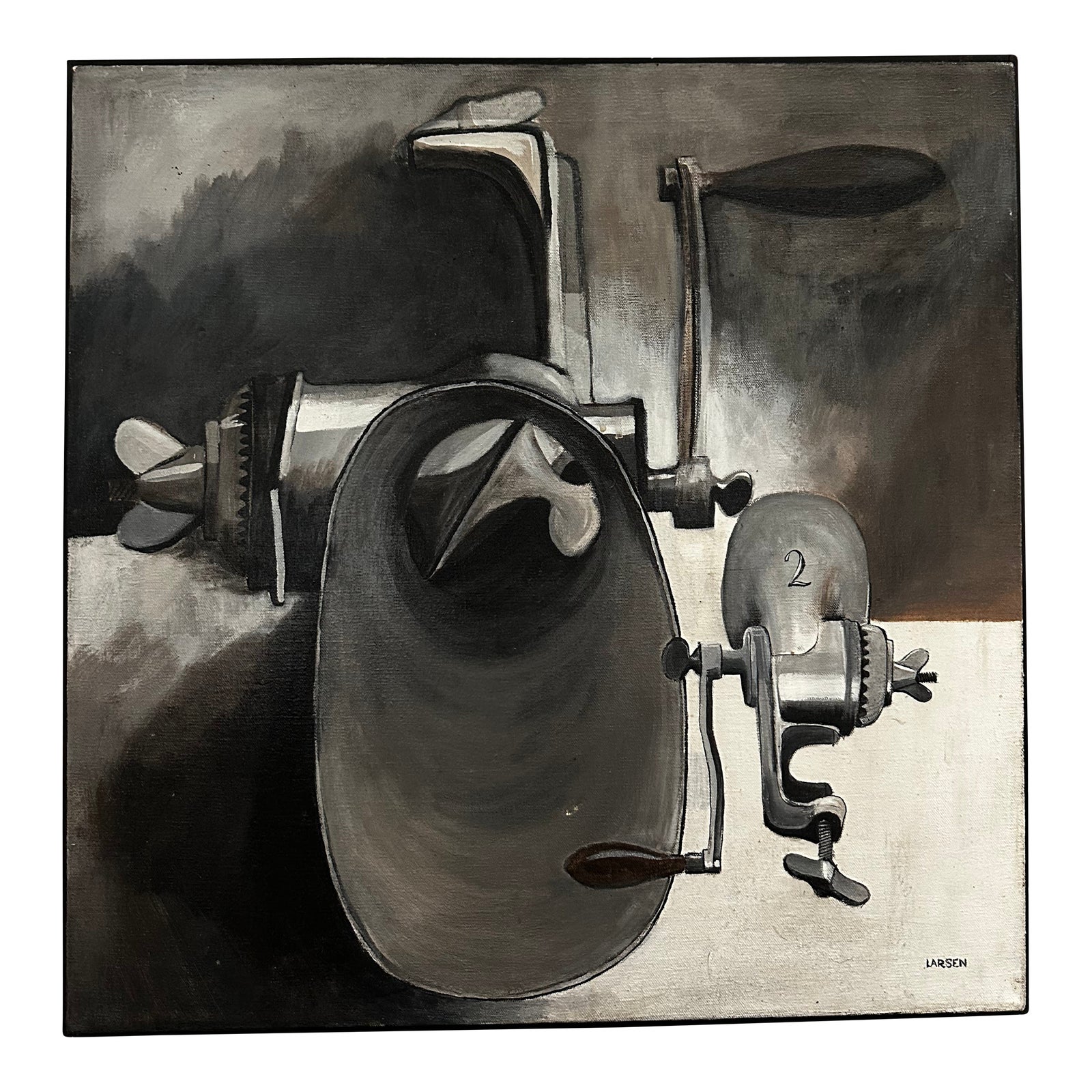 1980s Fran Larsen Still Life Oil Painting of Meat Grinders | Chairish