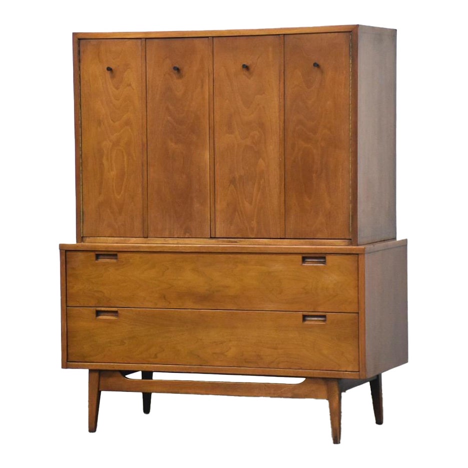 1960s American of Martinsville Walnut Tall Armoire Dresser | Chairish