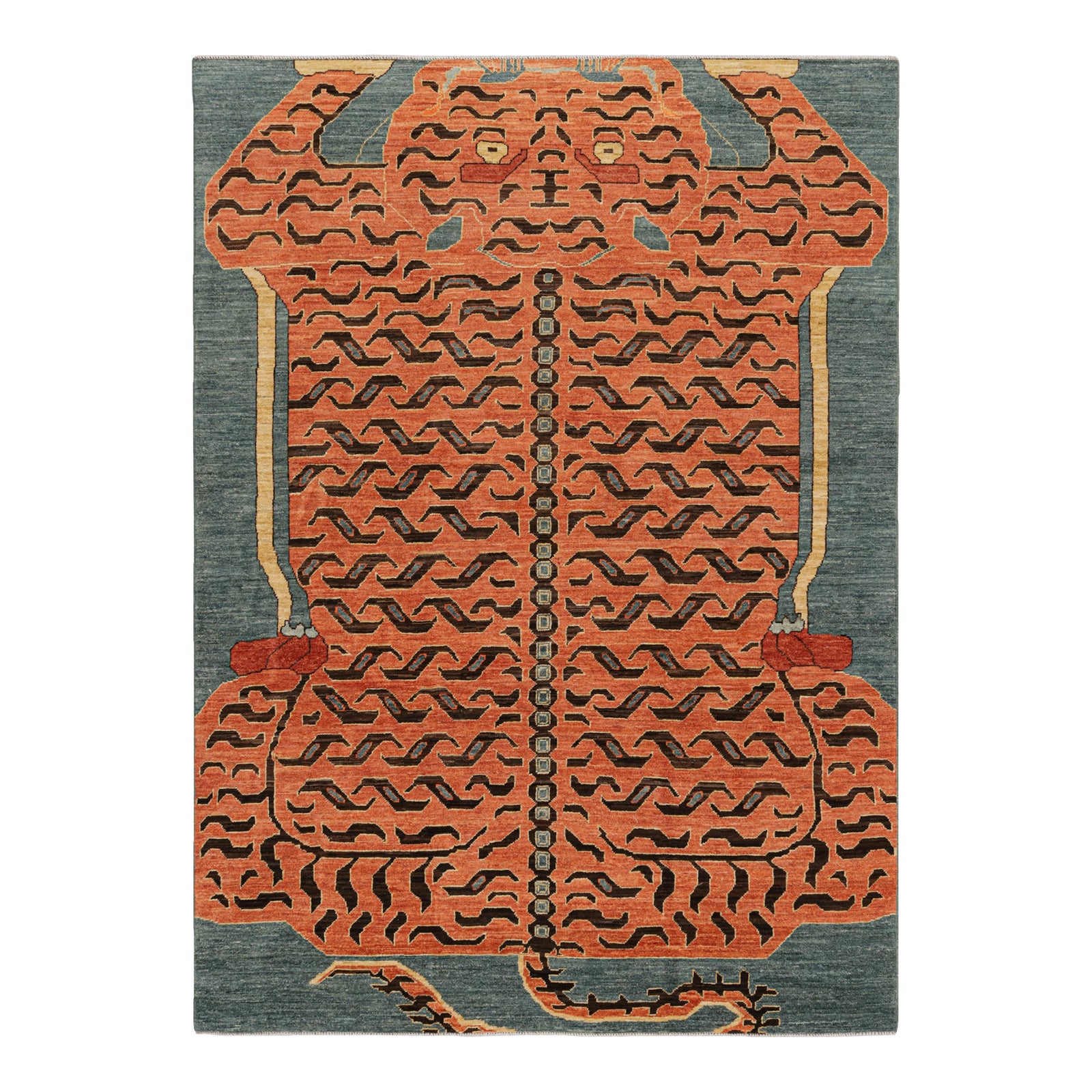 Rug & Kilim’s Contemporary Tiger Rug in Blue With Brown and Orange ...