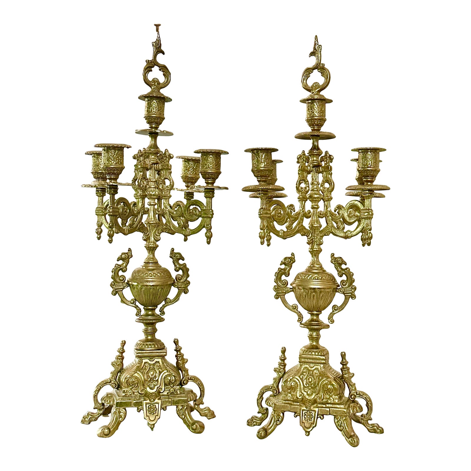 Early 20th Century Italian Brevettato Styled Brass Baroque Candelabras ...