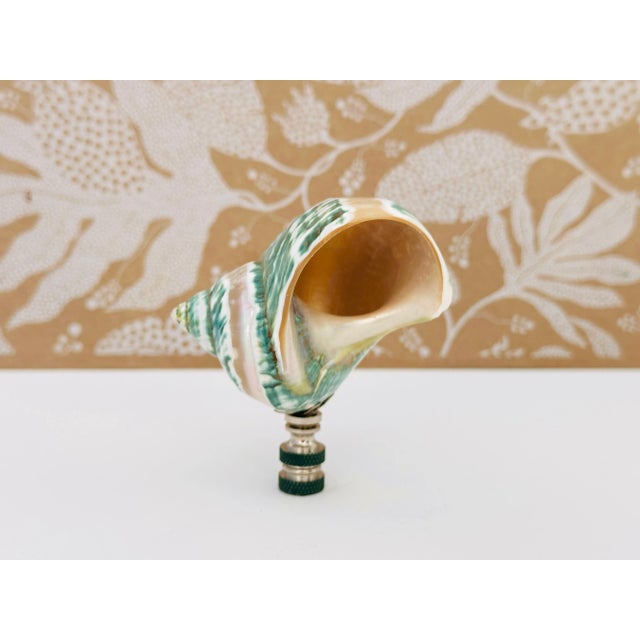 Pearlescent Teal Banded Shell Lamp Finial | Chairish