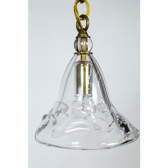 Contemporary Hand Blown Clear Bell Pendant Light on Long Brass Chain ...