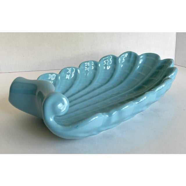 1930's Art Deco Blue Ceramic Shell Dish Cachepot | Chairish