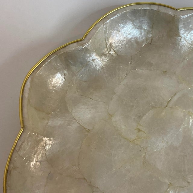 Mid-Century Scallopped Capiz Shell Platter With Brass Edge. | Chairish