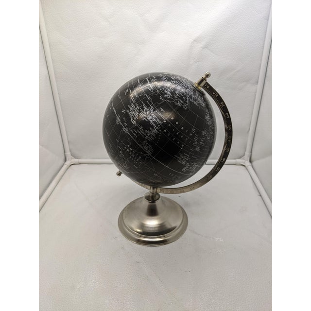 Mid 20th Century Black World Globe Modern Silver Black | Chairish
