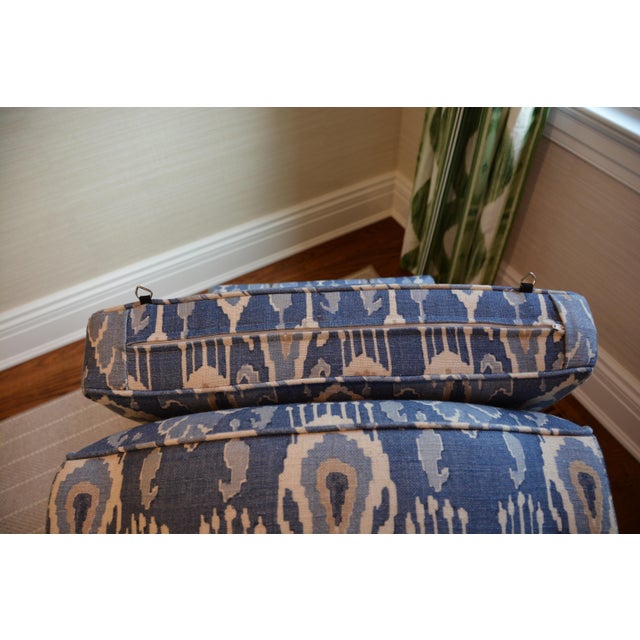 Ikat Bokhara Skirted Workroom Slipper Chair With Arched Back | Chairish