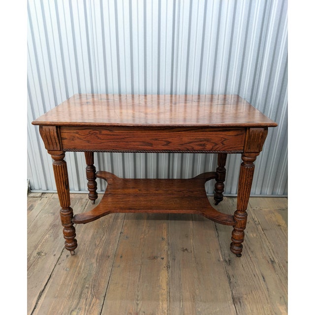 Early 20th Century Antique Oak Single Drawer Library Table | Chairish