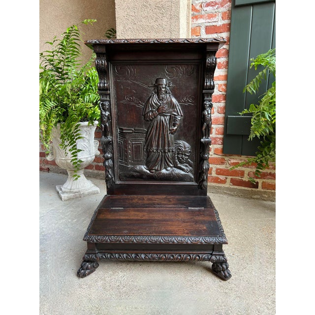 Antique French Prayer Kneeler St. Jerome Lion Catholic Chapel Carved ...
