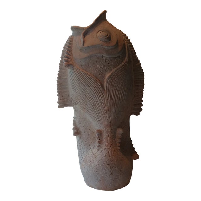 1990s Terra Cotta Koi Fish Figural Sculpture | Chairish