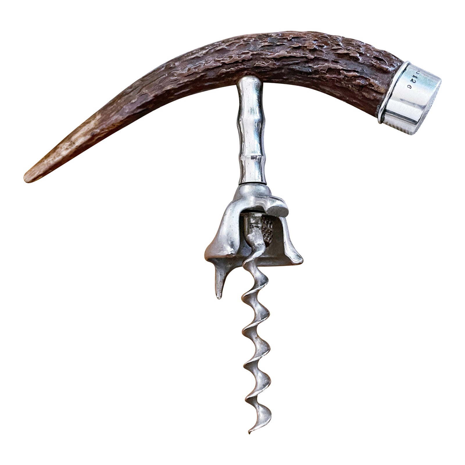 Antique Sterling Silver and Deer Antler Corkscrew | Chairish