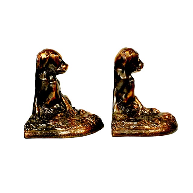 Vintage Bronze Metal Finish Labrador Puppy Bookends - Set of 2 | Chairish