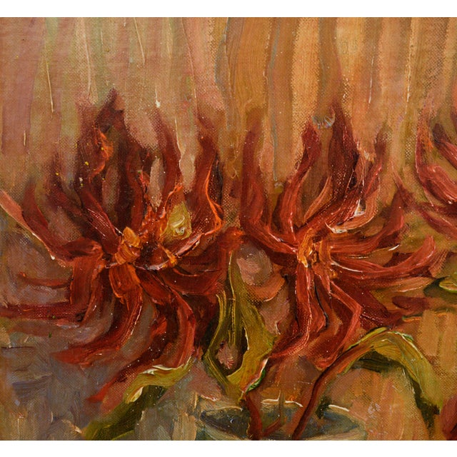 Mid Century Red Flowers Still-Life by Frank McConnell | Chairish
