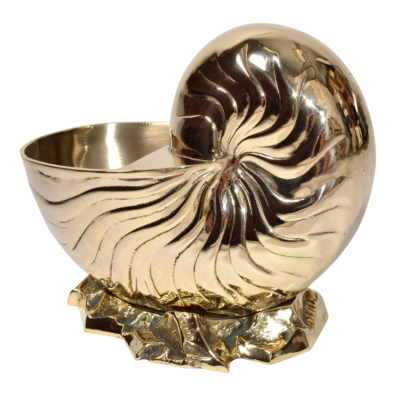 Hollywood Regency Polished Bronze Nautilus Seashell Footed Planter ...