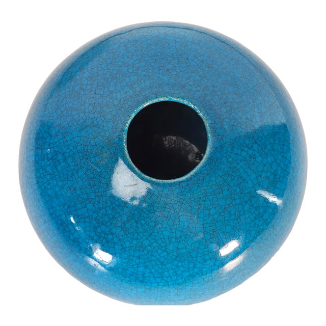 Teal Blue Crackle Studio Art Pottery Vase | Chairish