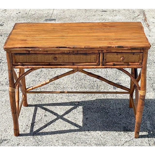 Vintage Coastal Bamboo Writing Desk | Chairish
