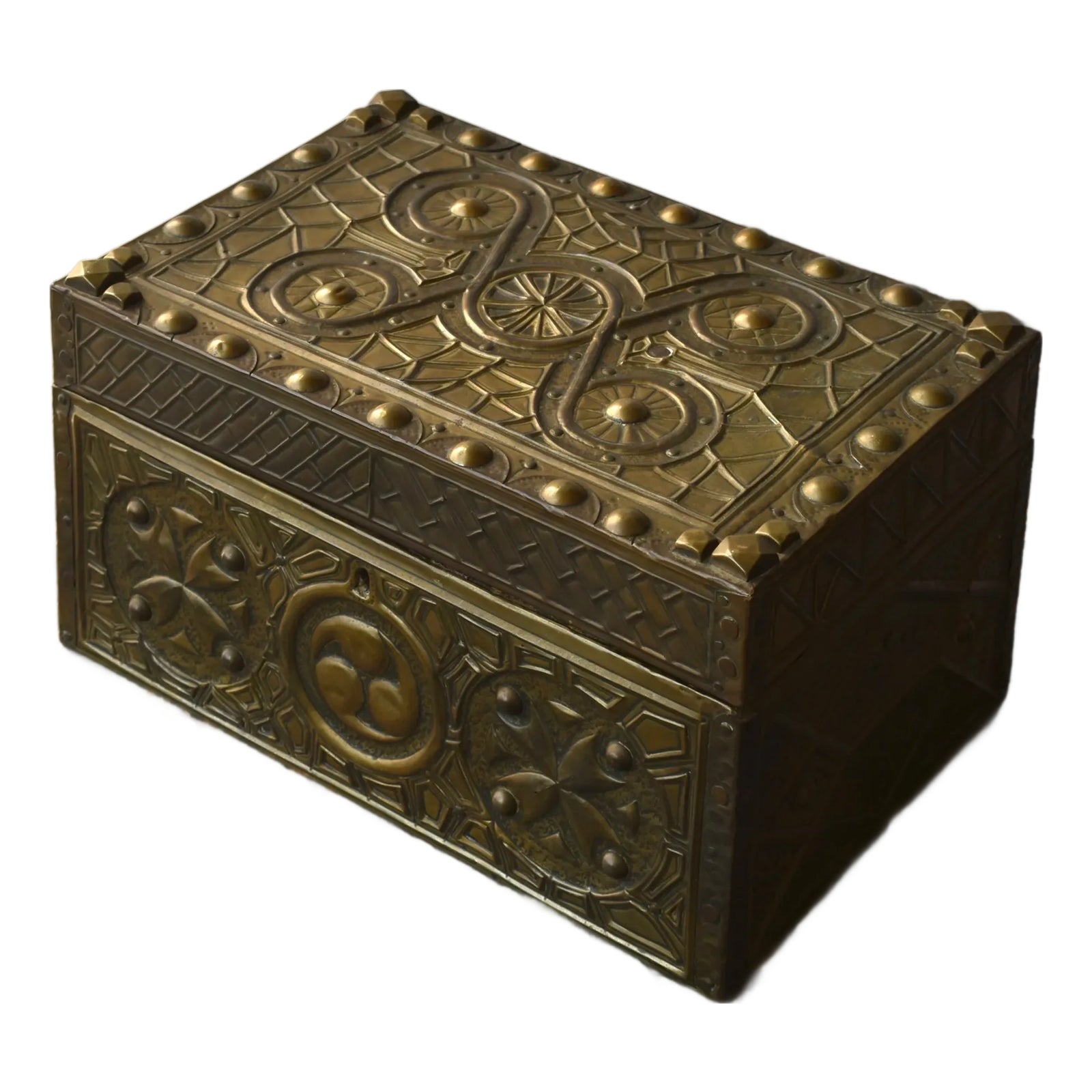 Antique Brass Panel Box With Chased + Repoussé Detailing, Circa Late ...