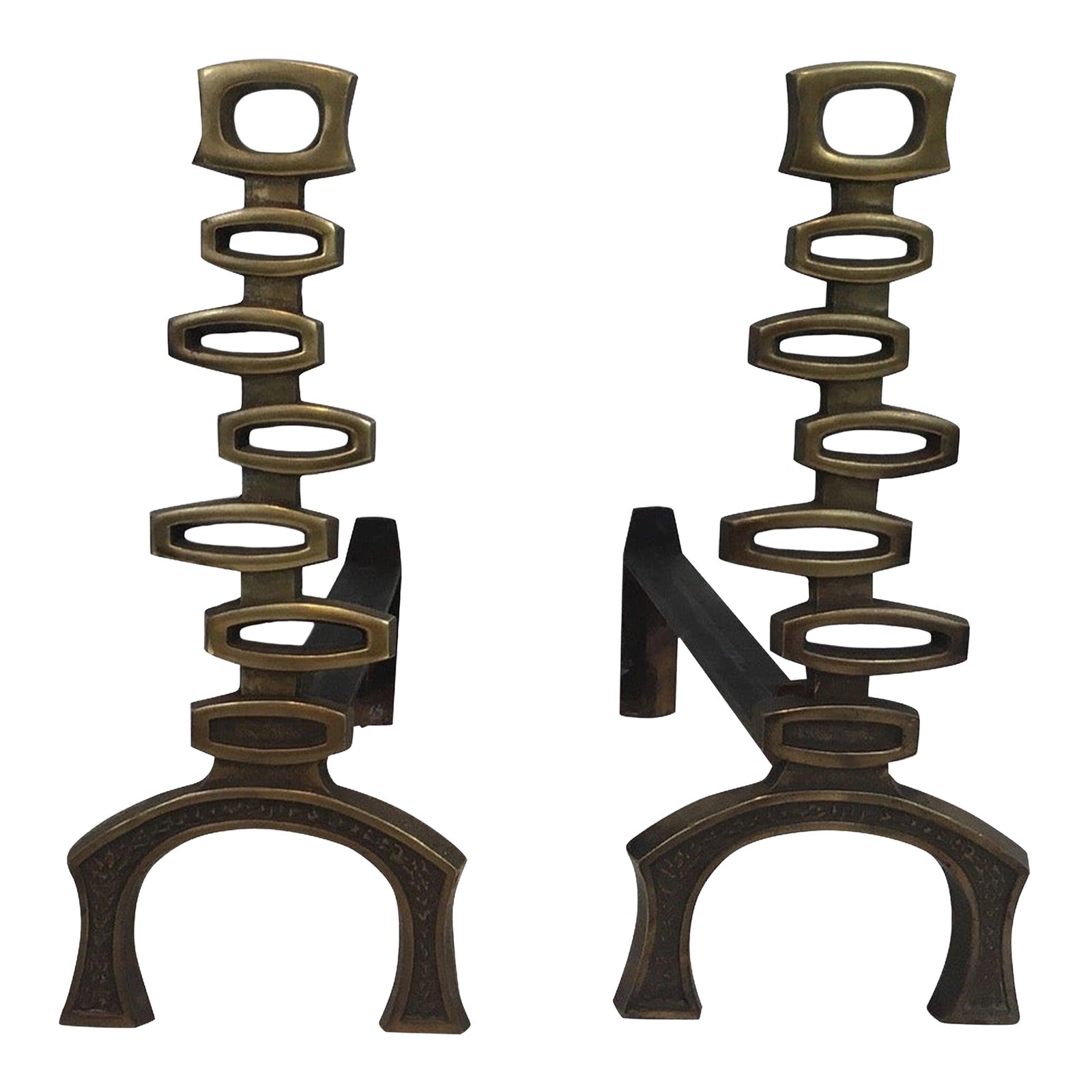 1970s Modernist Brass Andirons - a Pair | Chairish